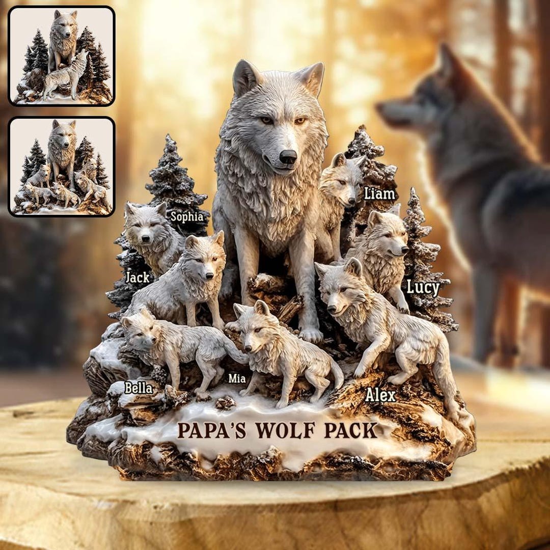 Papa's Wolf Acrylic Plaque, Personalized Wolves Dad and Kids Flat ...