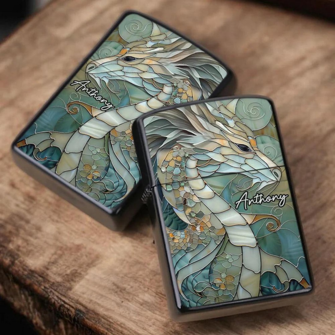 Personalized Aesthetic Dragon Lighter, Mother of Pearl Blue Dragon ...