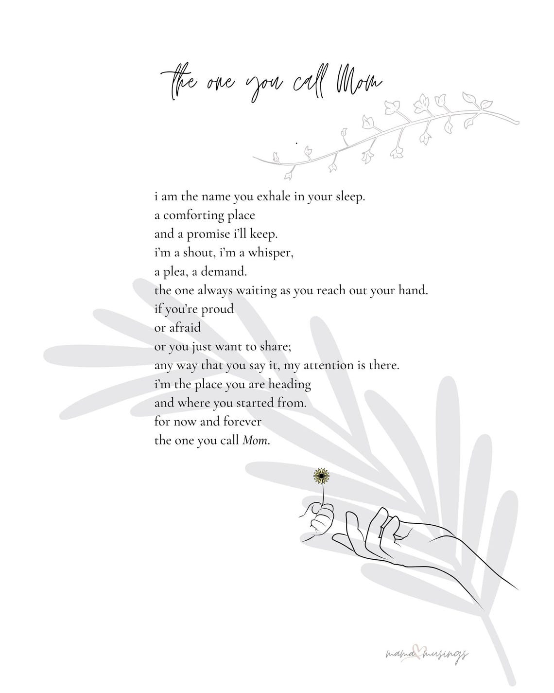 Printable Poem the One You Call Mom Original Poem (digital Download ...