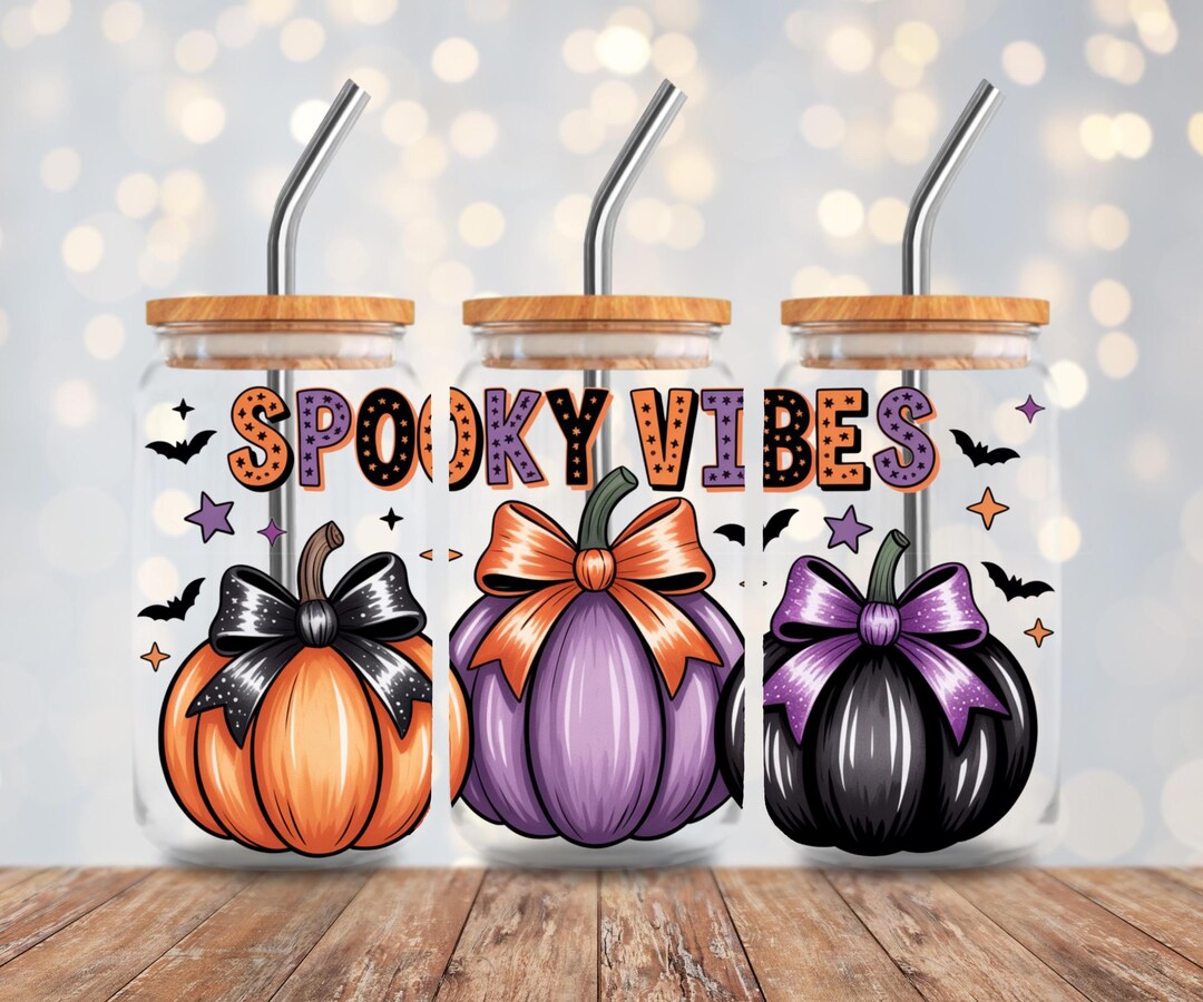 Spooky Vibes 16oz Glass Can Wrap PNG, Halloween Sublimation Design ...