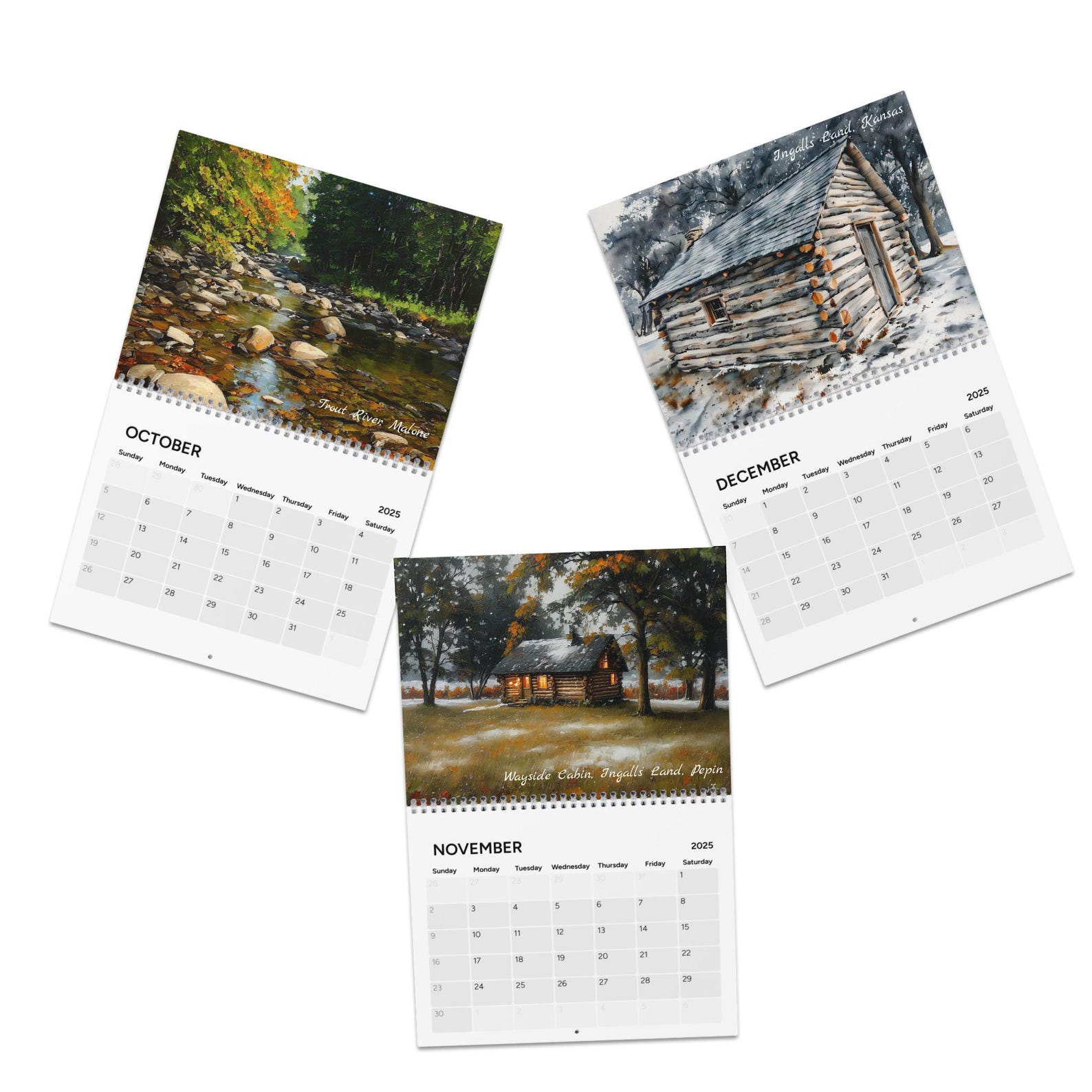 Little House Scenes Wall Calendar (2025 Grid) Gift for Little House on ...