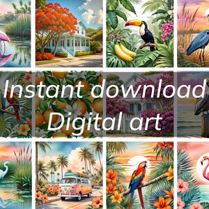 Retro Florida Summer Digital Prints Vintage Tropical Wall Art With ...