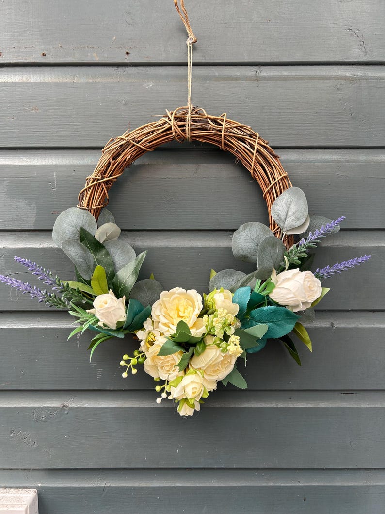 Rustic Artificial Flower Wreath, Willow Branch Base, Wall Decor 30cm X ...