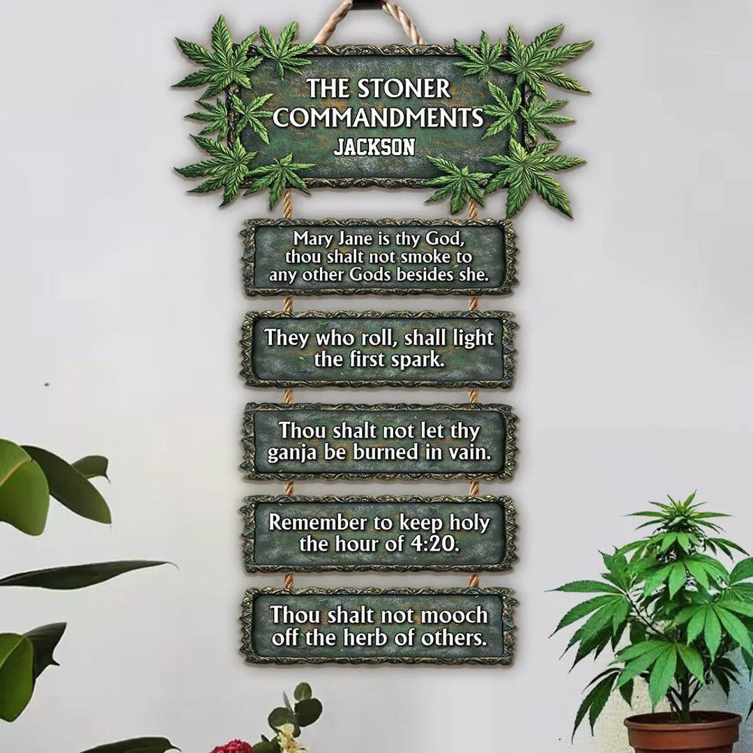 The Stoner Commanments Personalized Hanging Wood Sign, Cannabis 420 ...