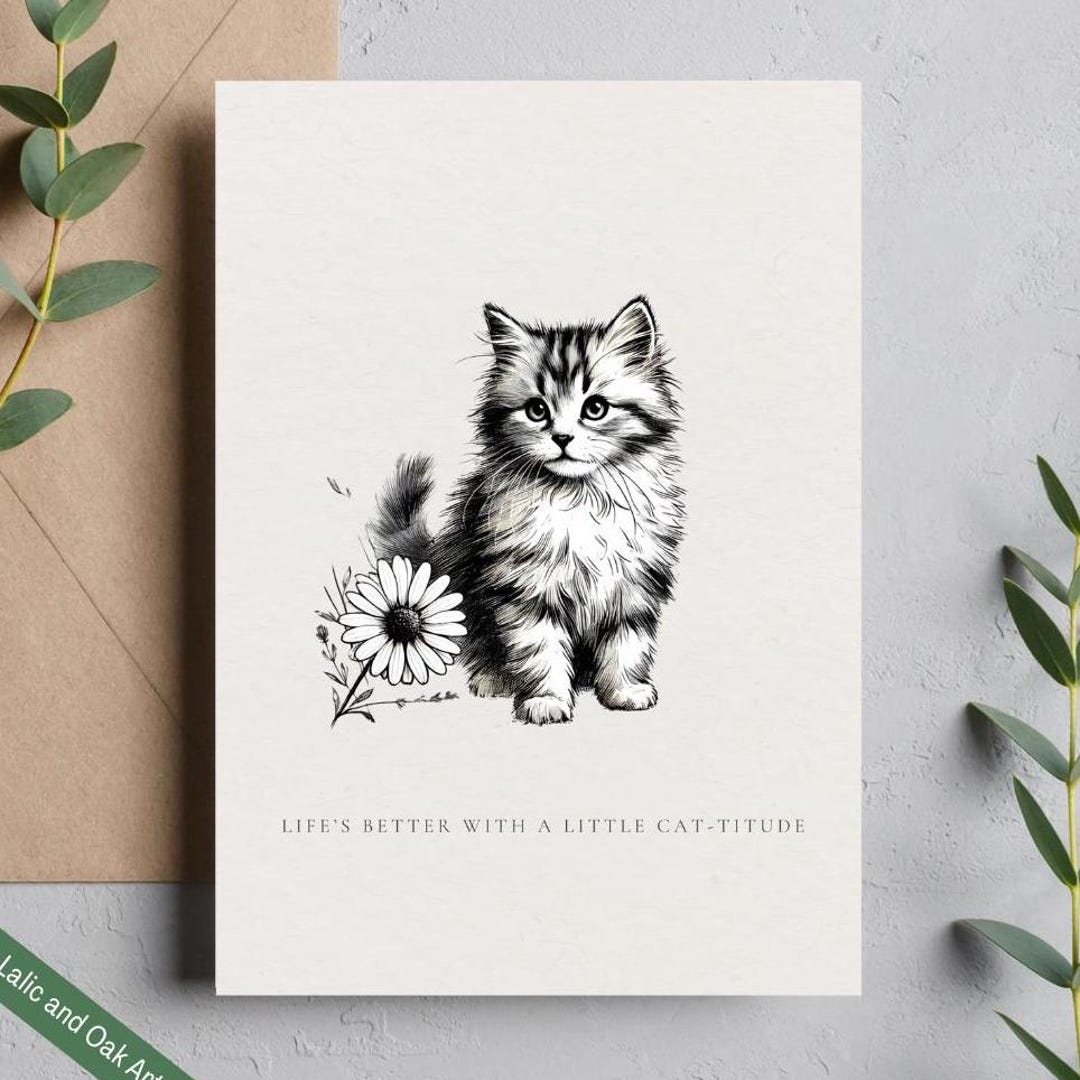 Funny Cat Printable Card With Printable Envelope A7 Cute Cat Digital ...