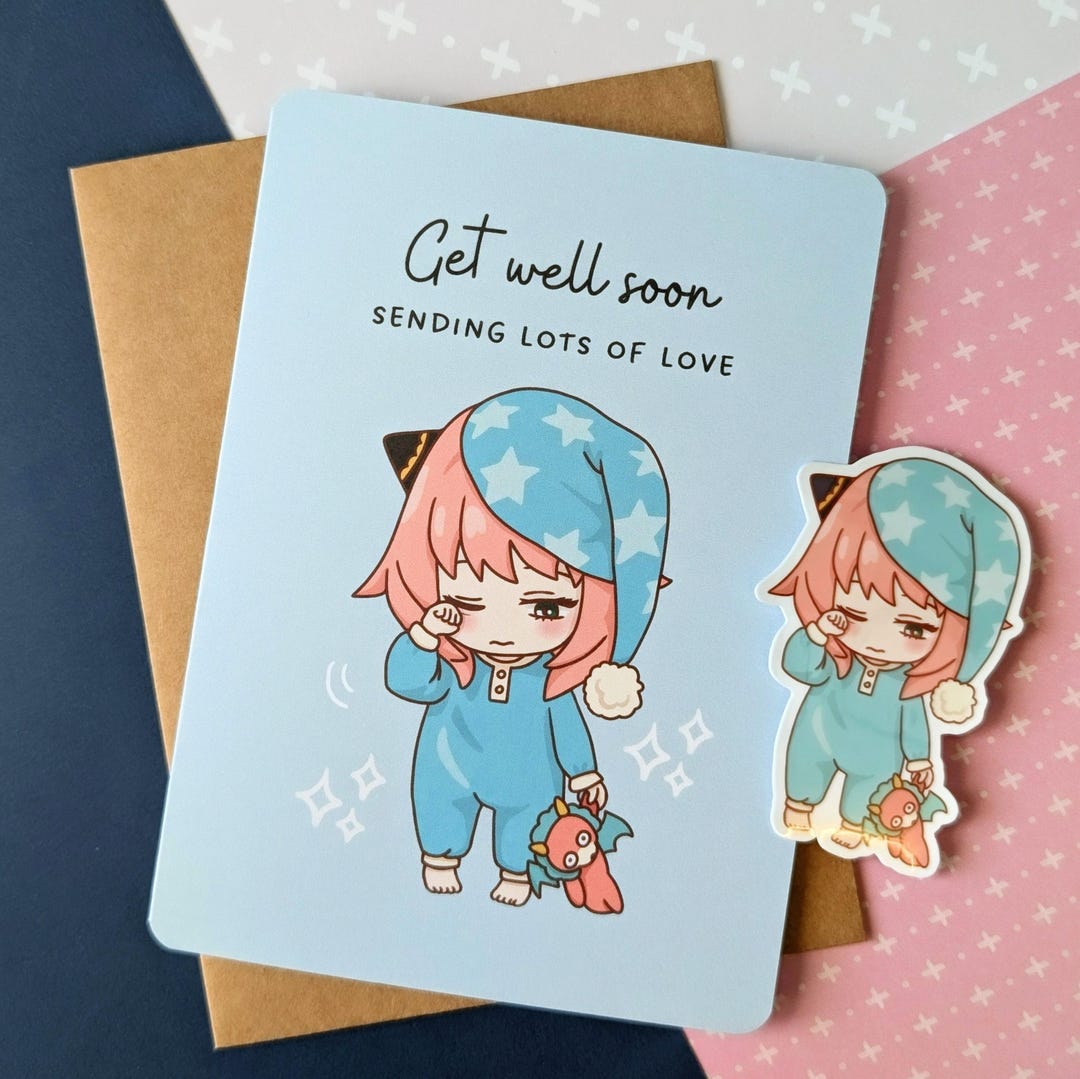 Get Well Soon Personalized Card | Sleepy Chibi Anime Art, Anime + Manga ...