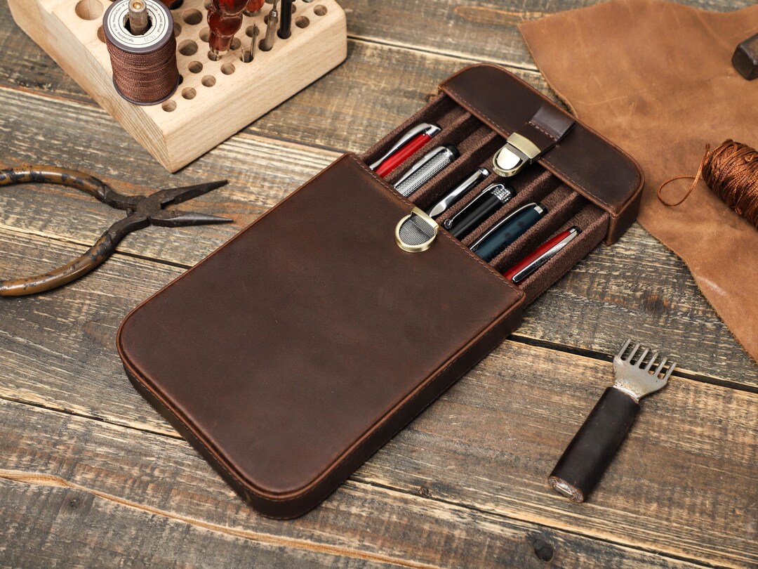 Custom Leather Pen Box, Fountain Pen Case, Leather Pen Holder, Office ...
