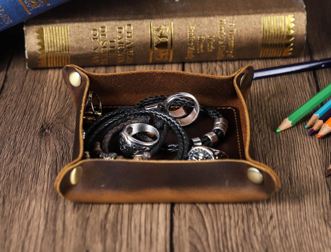 Custom Leather Desk Valet Organizer, Leather Office Storage Tray ...