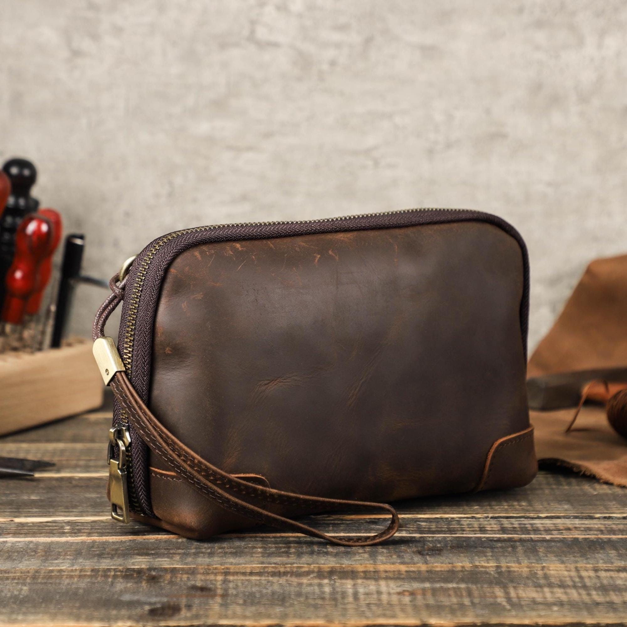 Personalized Leather Travel Tech Organizer Bag, Travel Electronics Accessories Bag, Cable and ...