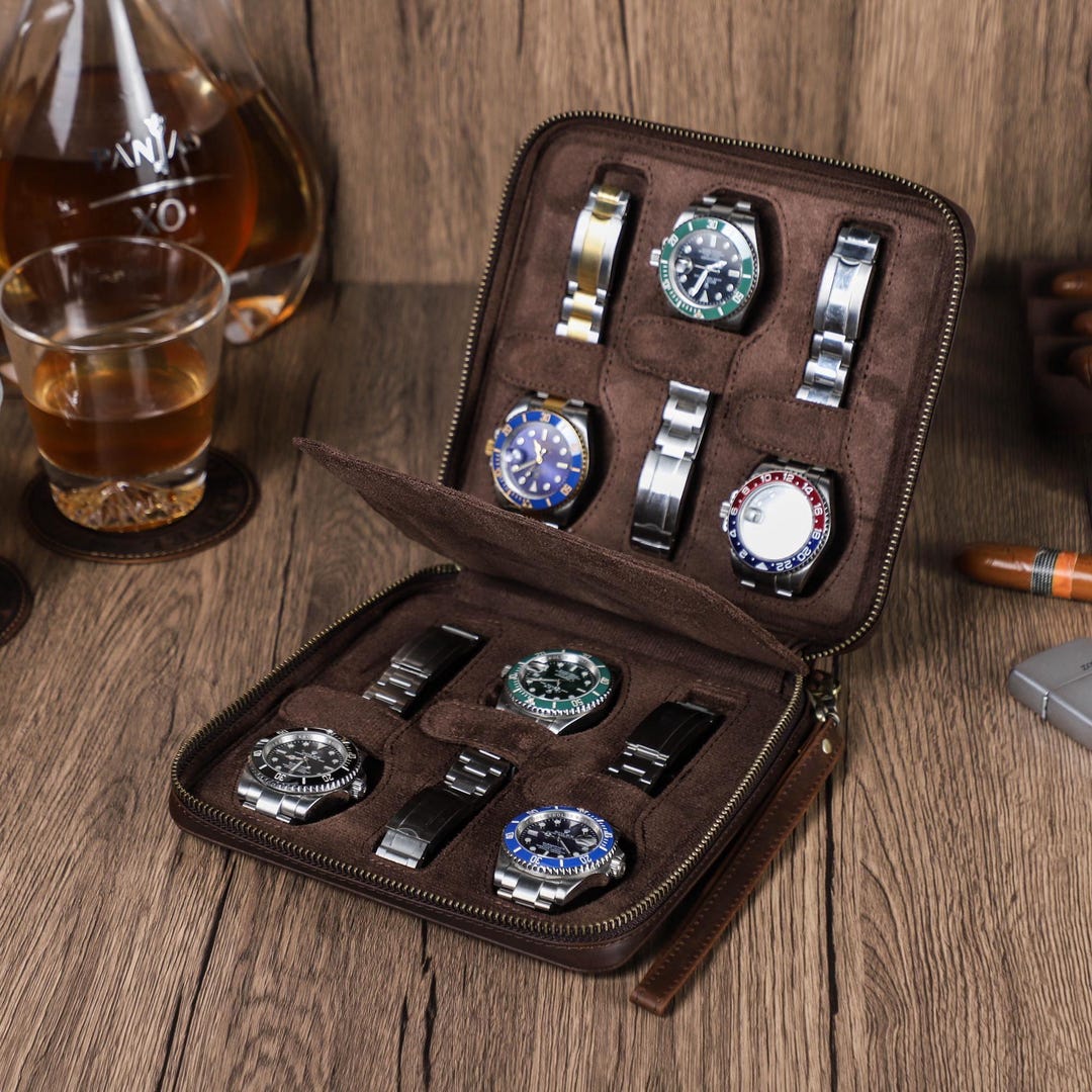 Custom Leather Watch Case, Zipper Button Watch Organizer, 6/8 Watches ...