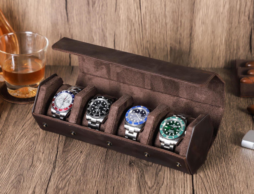 Hexagon Leather Watch Roll Case, Leather 3/4 Slots Watch Box, Travel ...