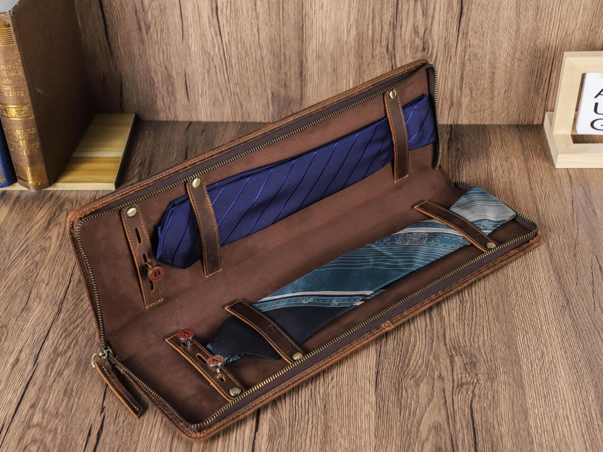 Custom Leather Tie Box, Travel Tie Case Box Organizer, Necktie ...