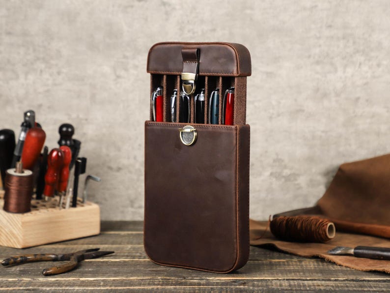 Custom Leather Pen Box, Fountain Pen Case, Leather Pen Holder, Office ...