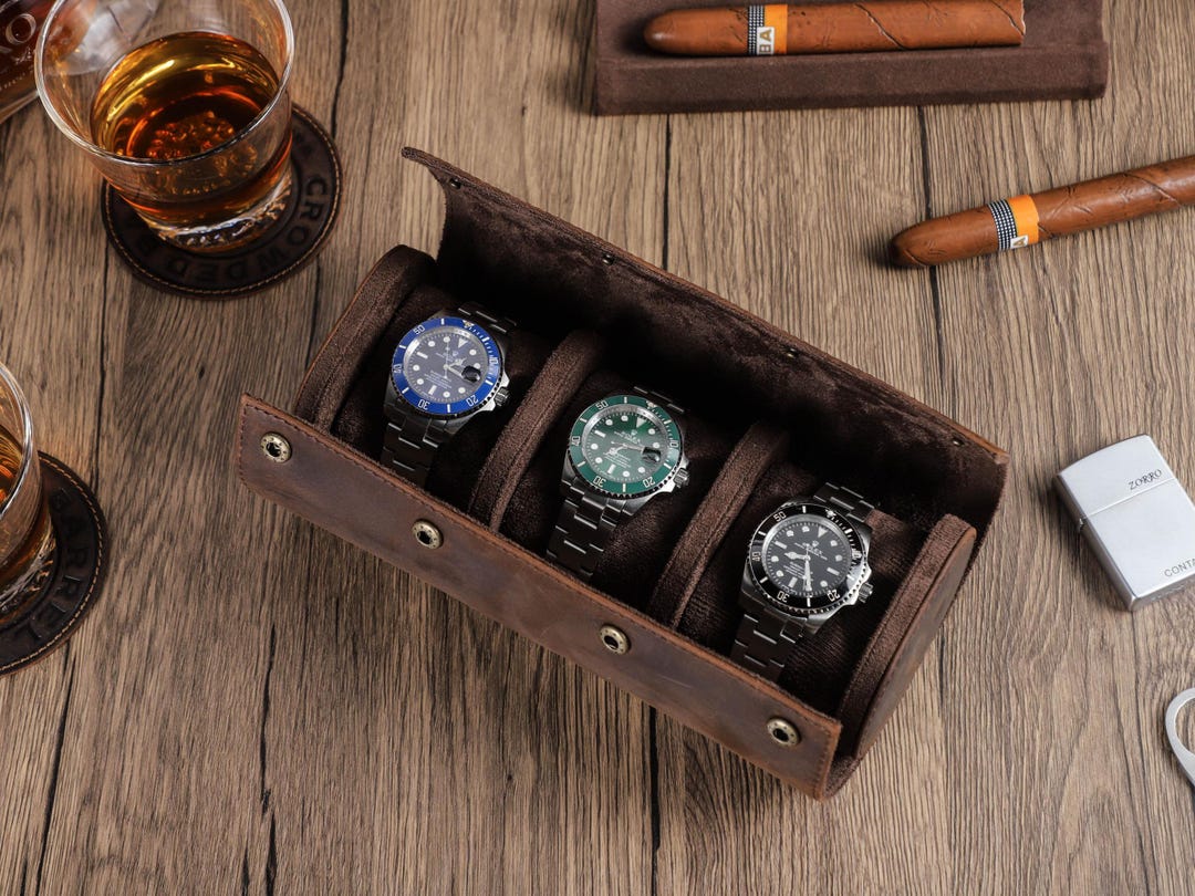 Handmade Leather Watch Box, Personalized Leather Watch Roll Case ...