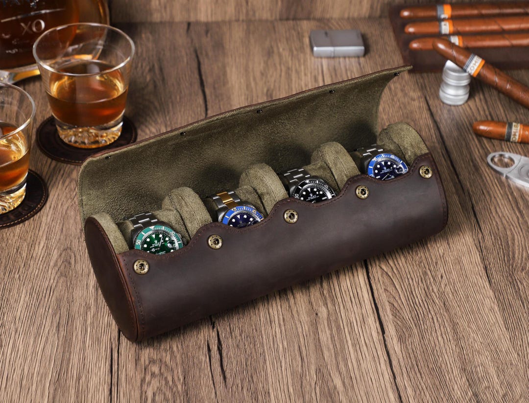 Personalized Leather Watch Case, 4 Watches Watch Roll, Groom Gift ...