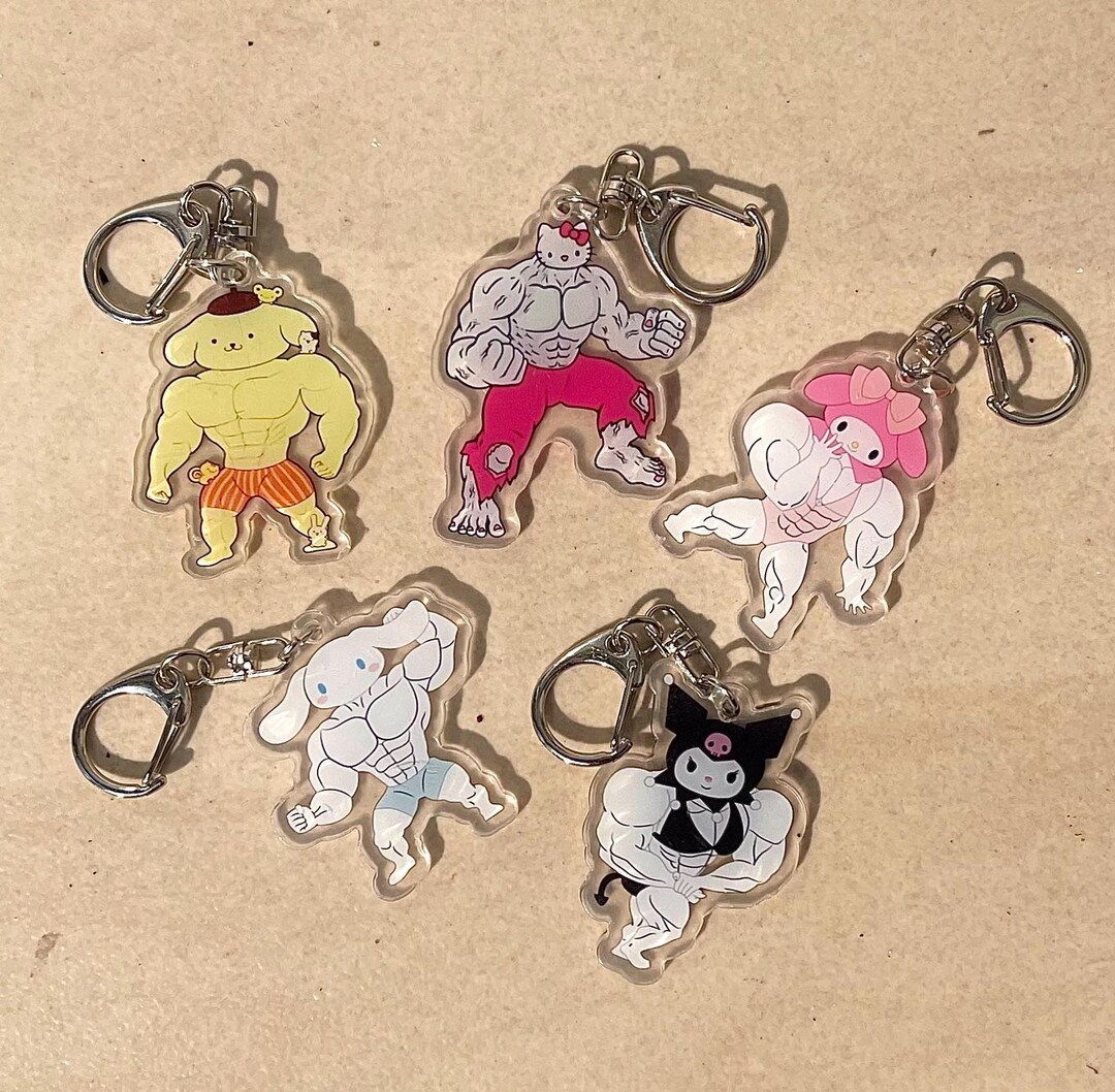 Kawaii Sanrio Strong Muscle Muscular Character Keychain - Etsy