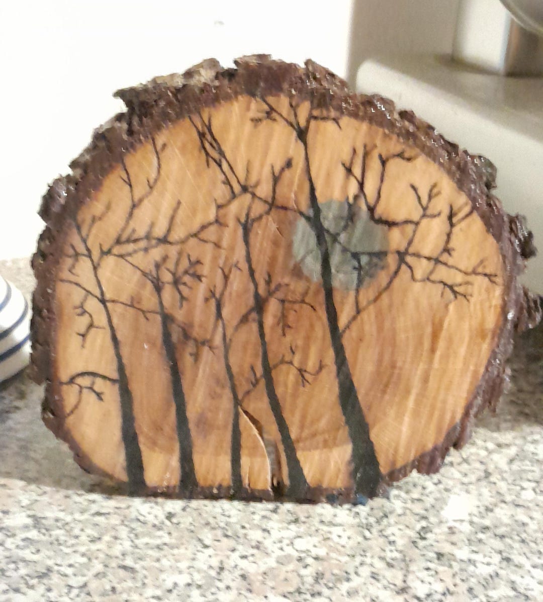 Oak Wood Painting, Art, Decorating With Painted Trees, Trunk Slice With ...