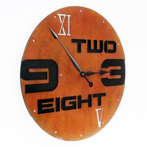 Modern Industrial Wall Clock | Bold Numbers & Rust Finish | Unique ...