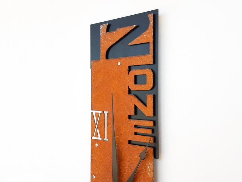 Modern Industrial Wall Clock | Vertical Rust and Black Design With Cut ...