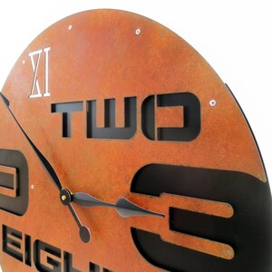 Modern Industrial Wall Clock | Bold Numbers & Rust Finish | Unique ...