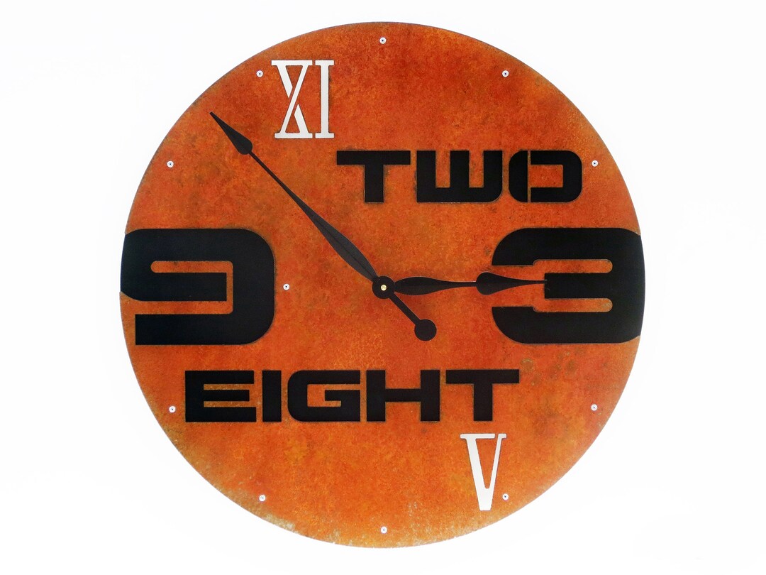 Modern Industrial Wall Clock | Bold Numbers & Rust Finish | Unique ...