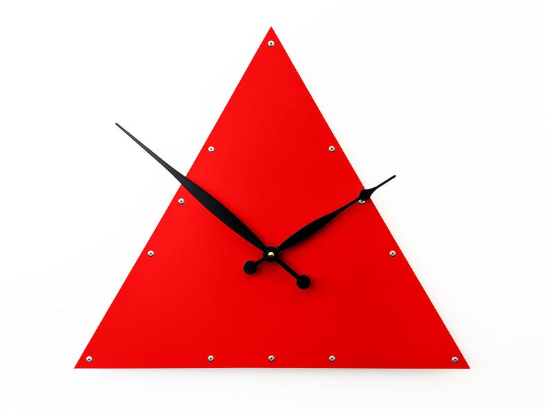 Modern Red Triangle Wall Clock | Geometric Minimalist Wall Art | Bold ...