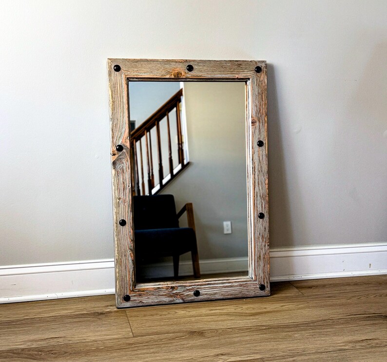 Handcrafted Distressed Wood Wall Mirror With Decorative Nails - Etsy
