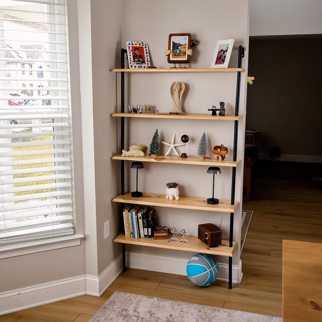 Solid Wood Ladder Floating Shelves: Customizable Bookshelf - Etsy