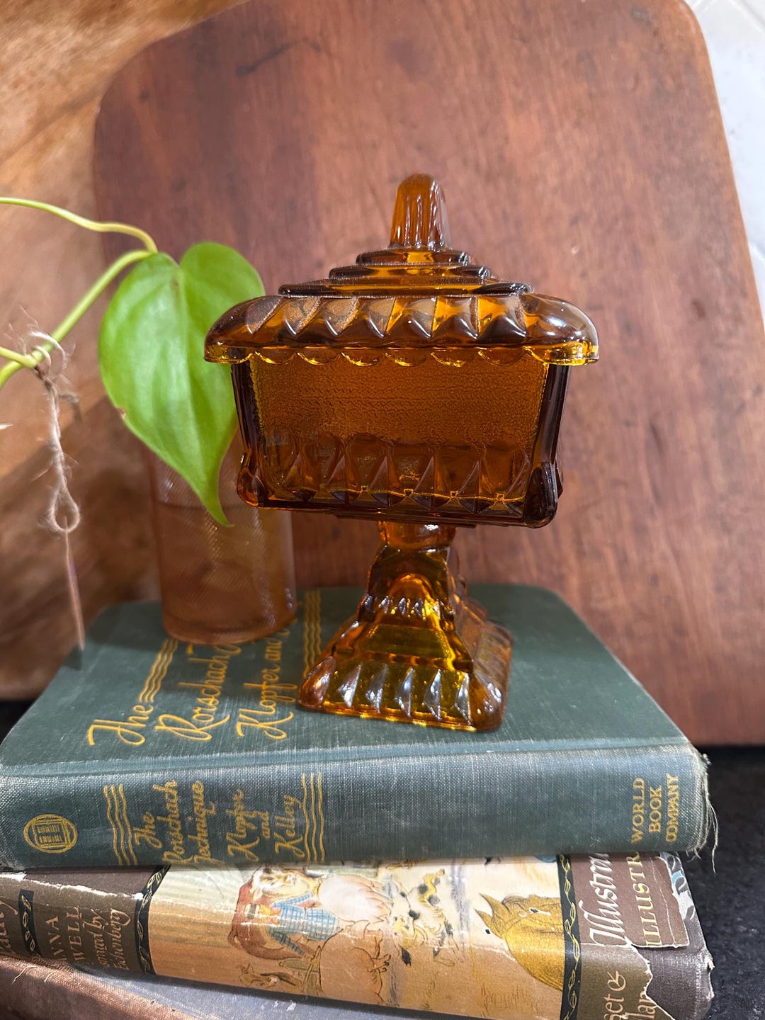 1960s Glass Amber Wedding Cake Box / Candy Dish (small) - Etsy