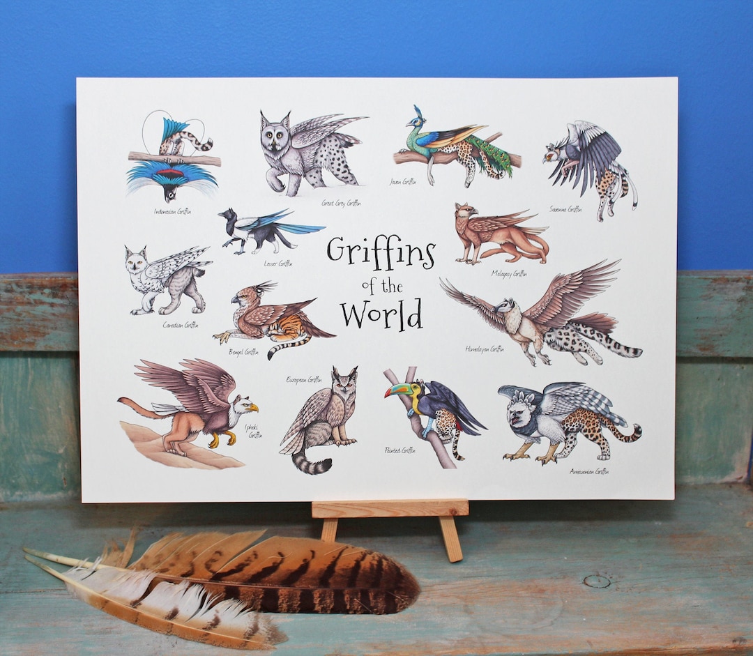 Griffins of the World Illustration A3 Print - Etsy