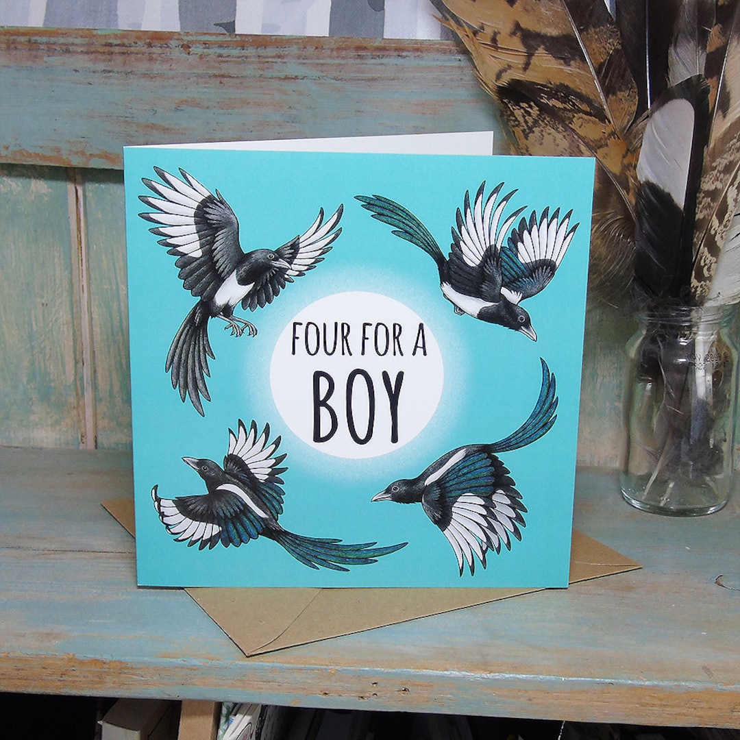 Magpies Illustration Four for A Boy Card - Etsy
