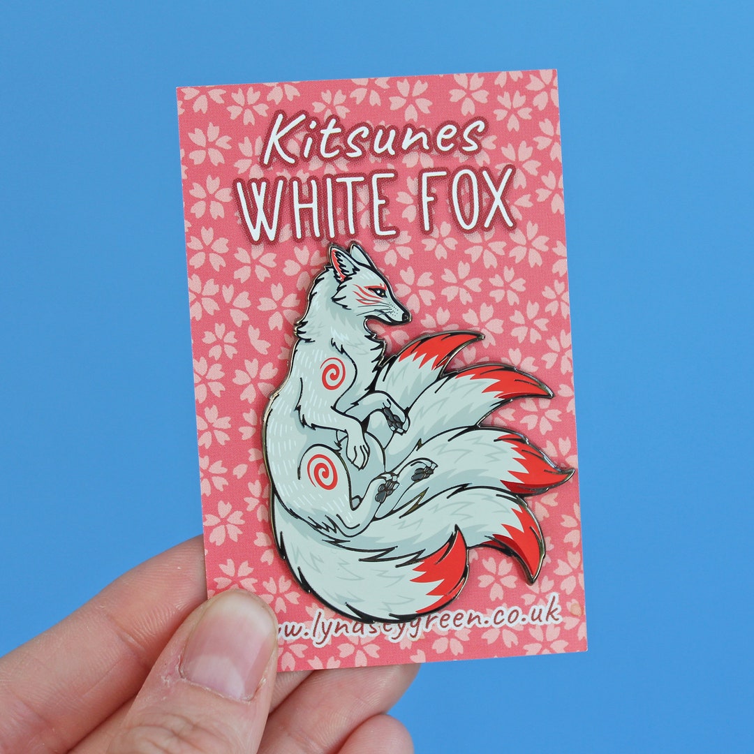 White Kitsune Hard Enamel Pin - Etsy
