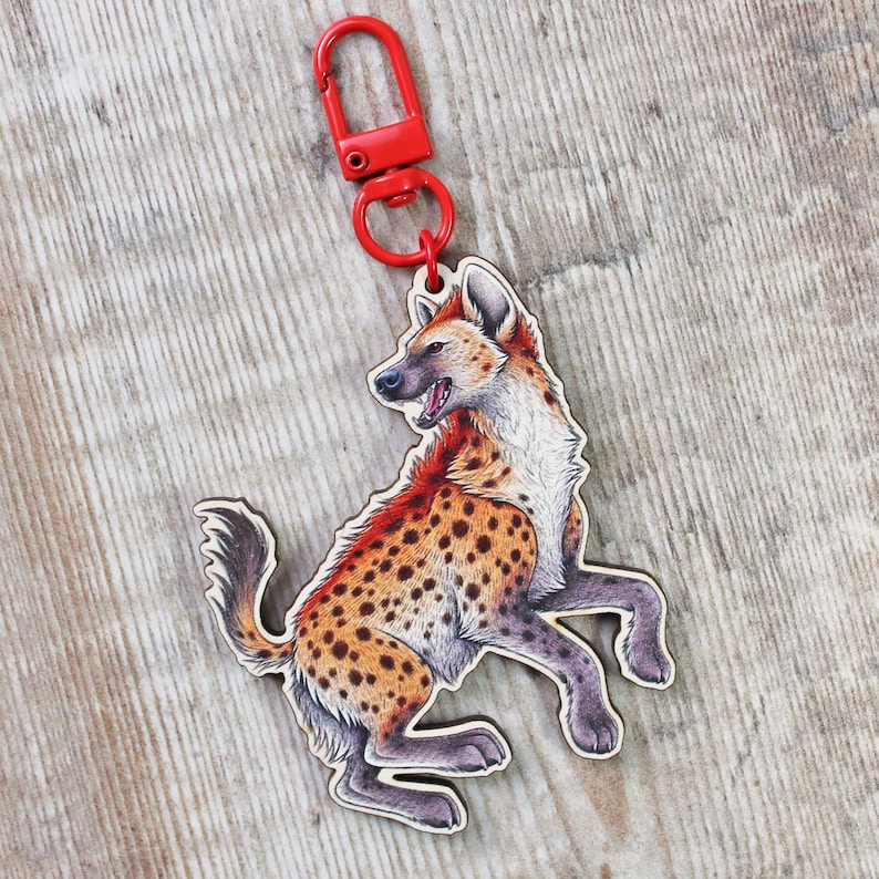Spotted Hyena Wooden Keyring - Etsy