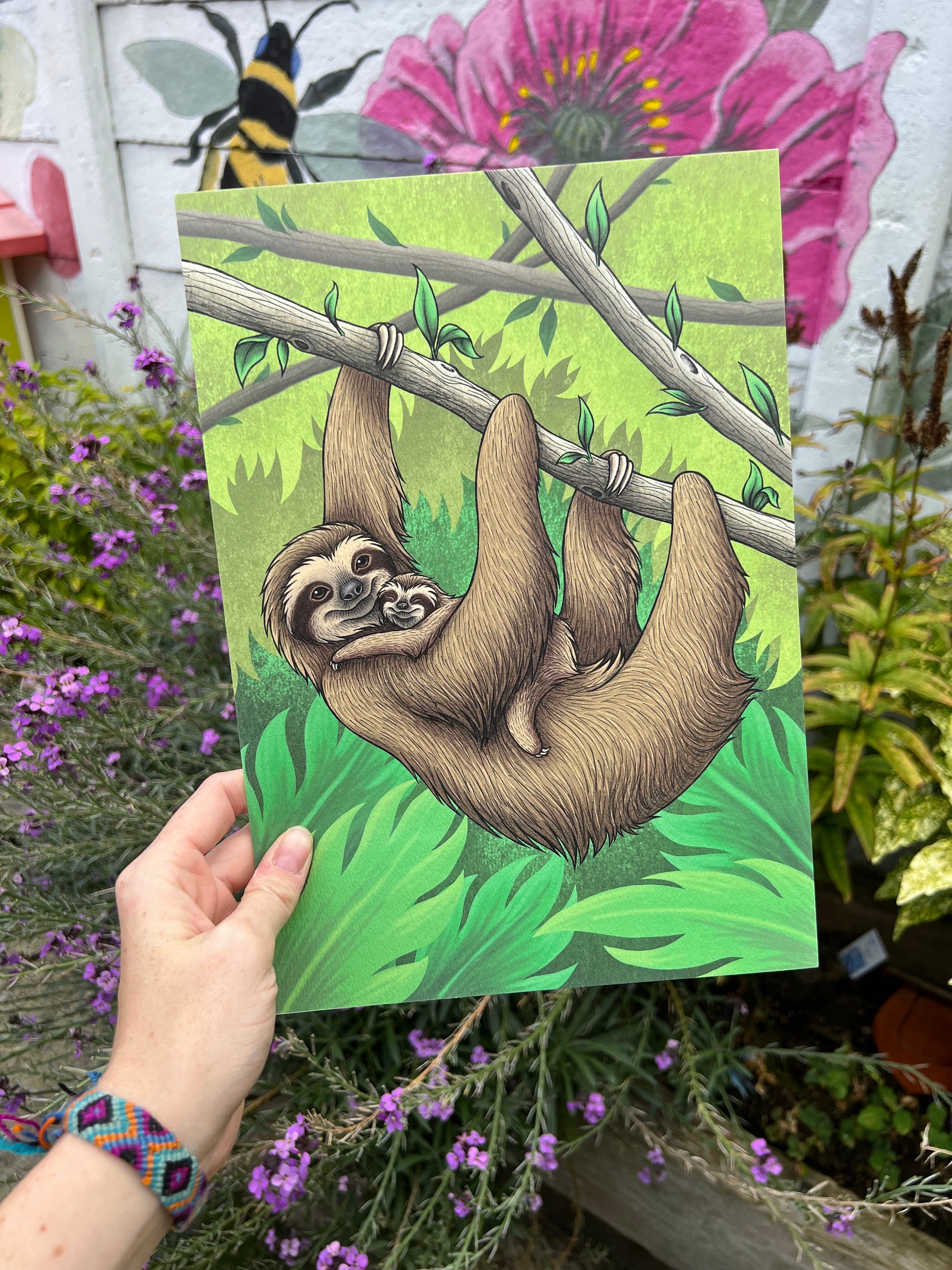 Three Toed Sloths Illustration A4 Print - Etsy