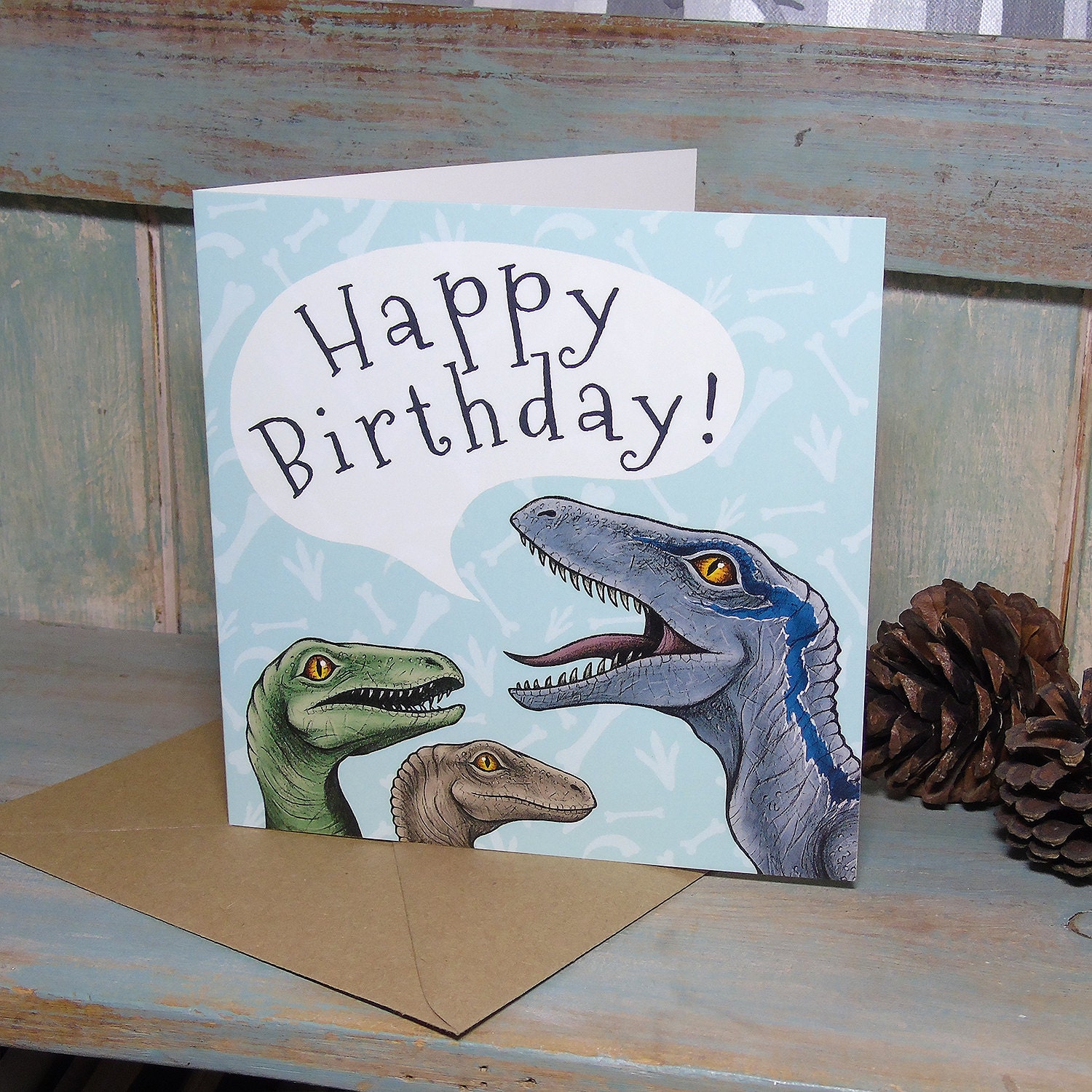 Velociraptors Illustration Happy Birthday Card - Etsy