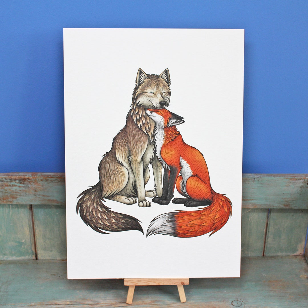 Wolf & Fox Illustration A4 Print - Etsy