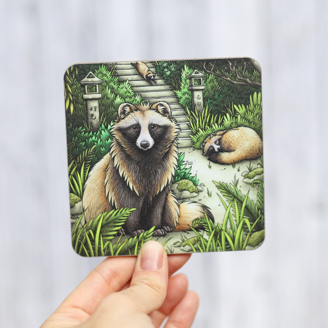 Tanuki Illustration Coaster - Etsy