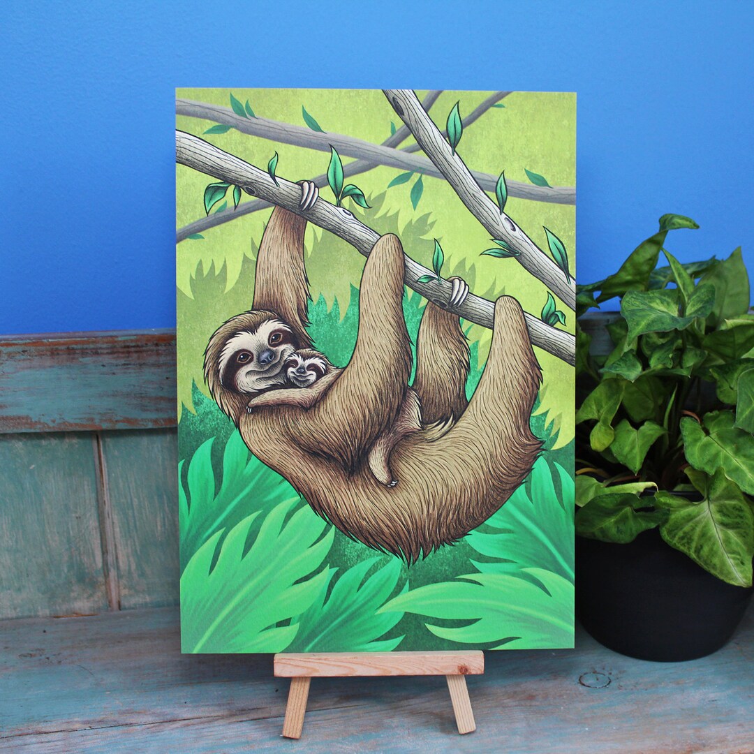 Three Toed Sloths Illustration A4 Print - Etsy