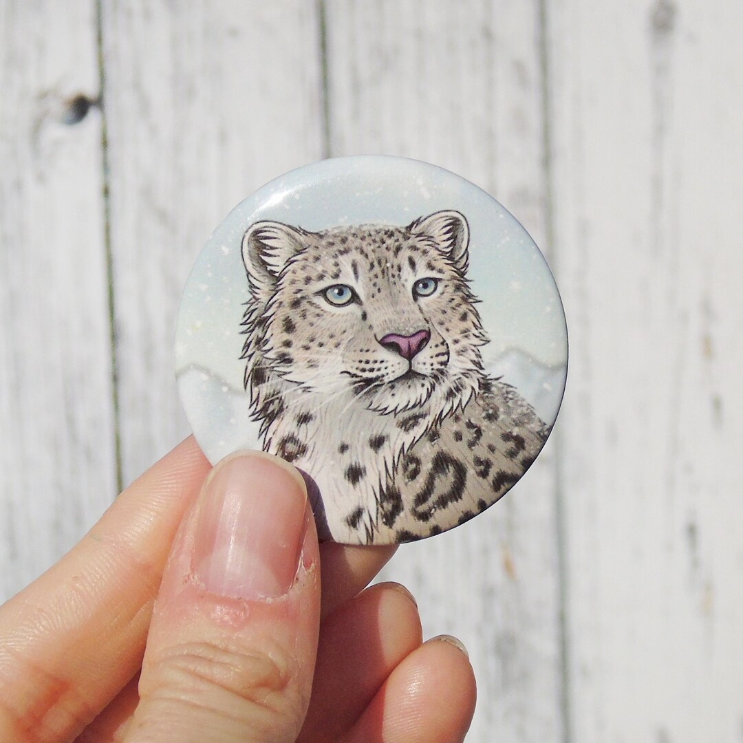 Snow Leopard Illustration Badge 44mm (x1) - Etsy