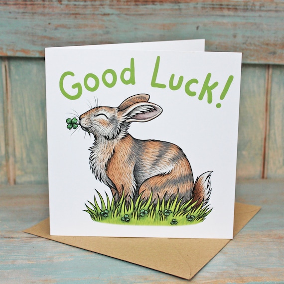 Good Luck Rabbit Illustration Card | Etsy UK