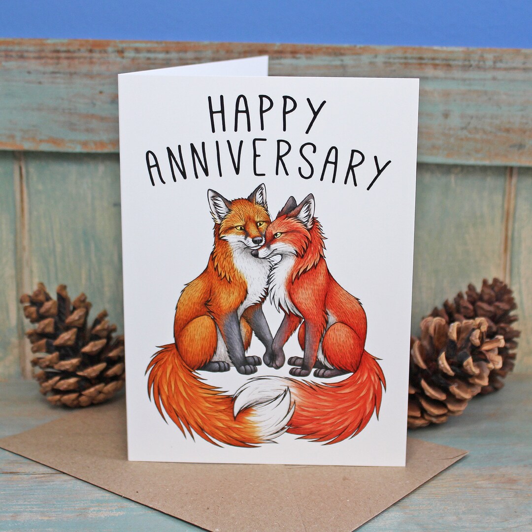 Fox & Vixen Illustration Happy Anniversary Card - Etsy