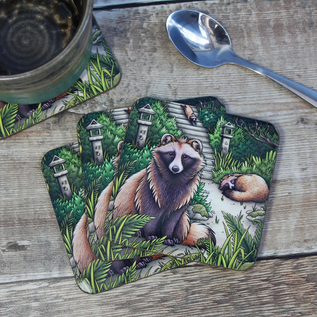 Tanuki Illustration Coaster - Etsy