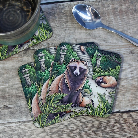 Tanuki Illustration Coaster Etsy
