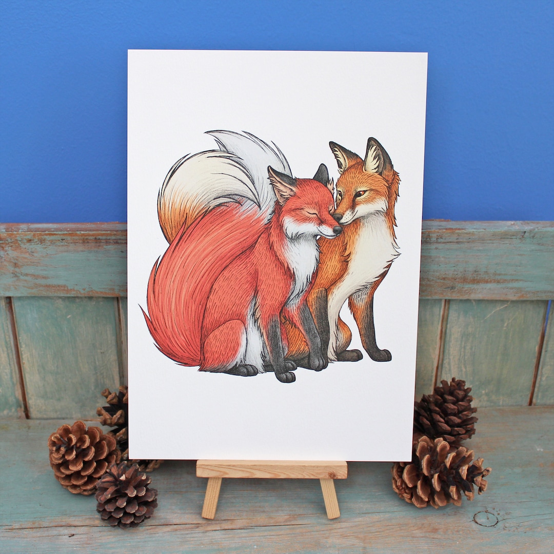 Fox Couple Illustration A4 Print - Etsy