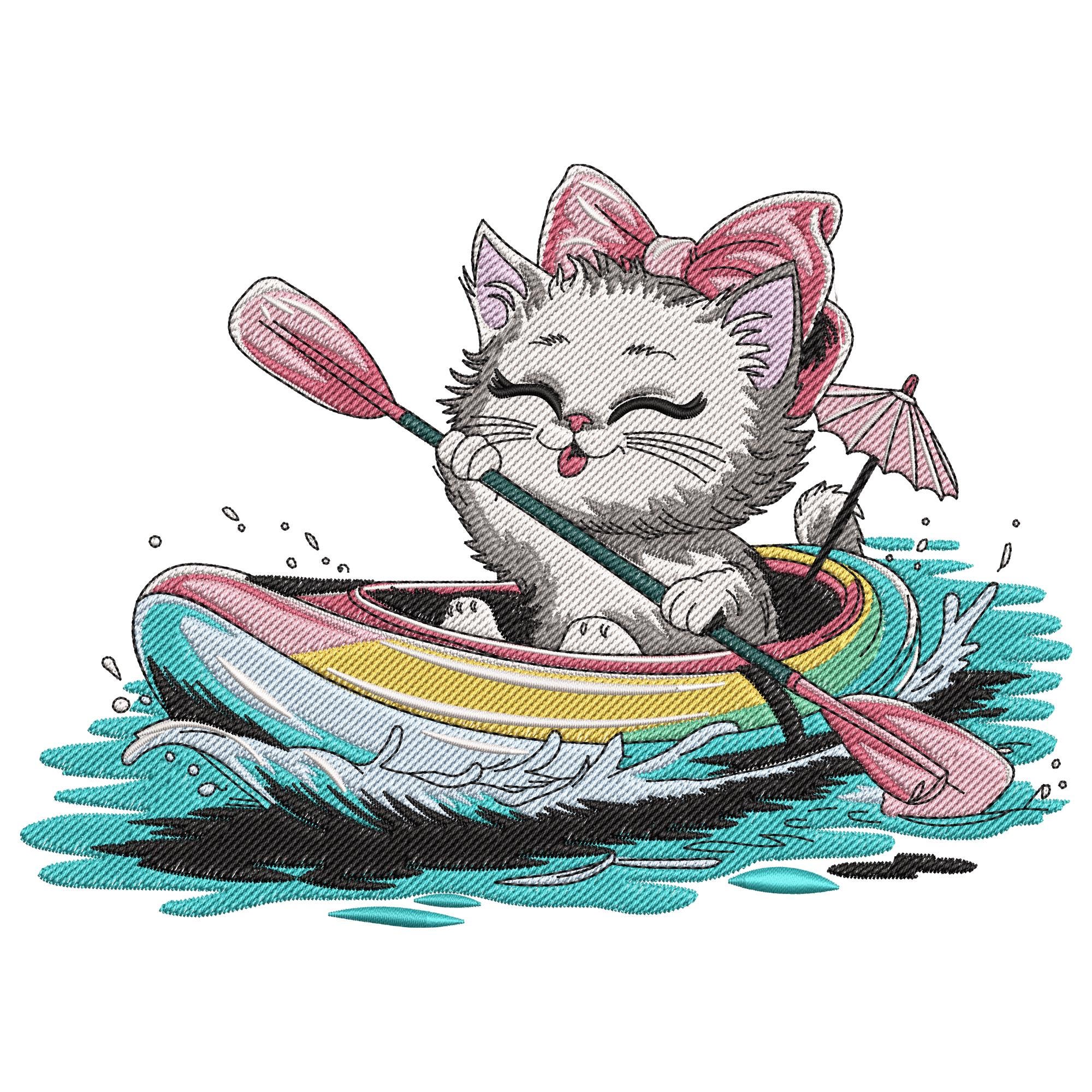 Paddle Kayaking Kitty Embroidery Design - Etsy