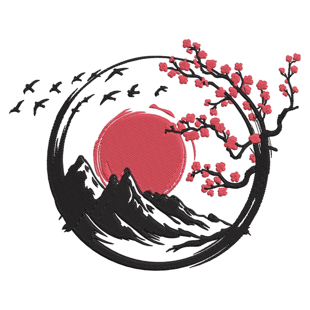 Japanese Landscape Embroidery Design, Landscape Machine Embroidery File ...