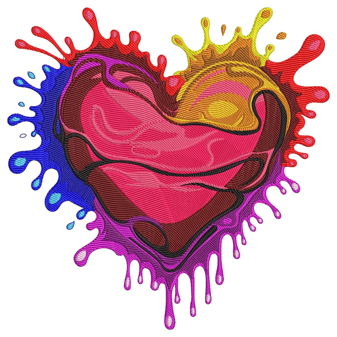 Color Splash Heart Embroidery Design, Valentine's Day Embroidery Design ...