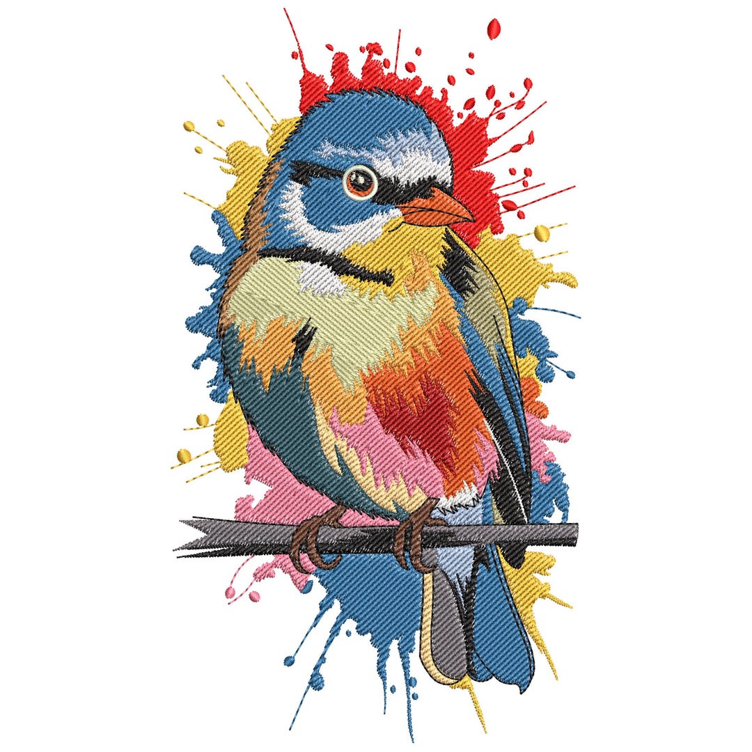 Bird With Paint Splash Embroidery Design, Bird With Colorful Paint ...