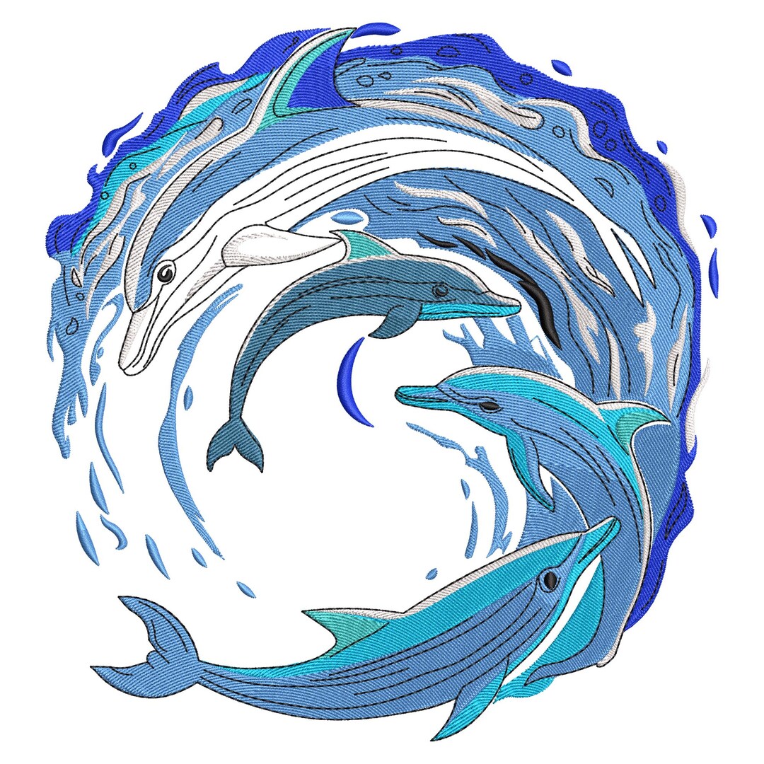 Ocean Harmony Dolphin Embroidery Design, Dolphin Embroidery Designs ...