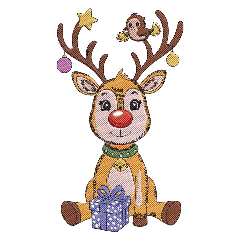 Christmas Reindeer Embroidery Design, Cute Rudolph With Gift Machine ...